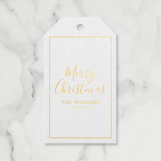 Merry Christmas Modern Photo Foil Gift Tags | Zazzle