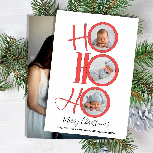 Merry Christmas Modern Santa Cute Typography Photo Holiday Card | Zazzle