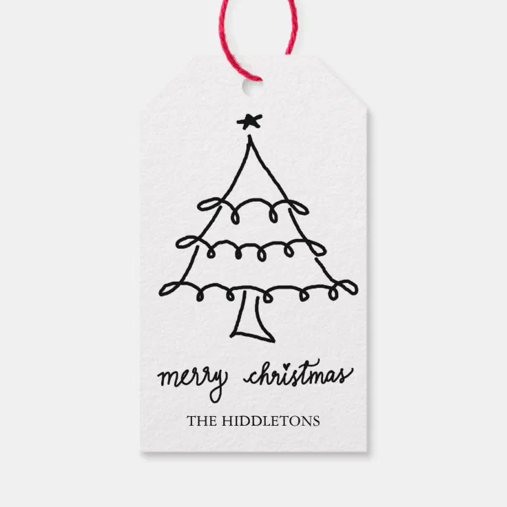 Merry Christmas Modern Script Christmas Tree Gift Tags | Zazzle