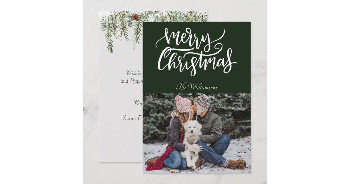 Merry Christmas Modern Script Photo Holiday Card | Zazzle