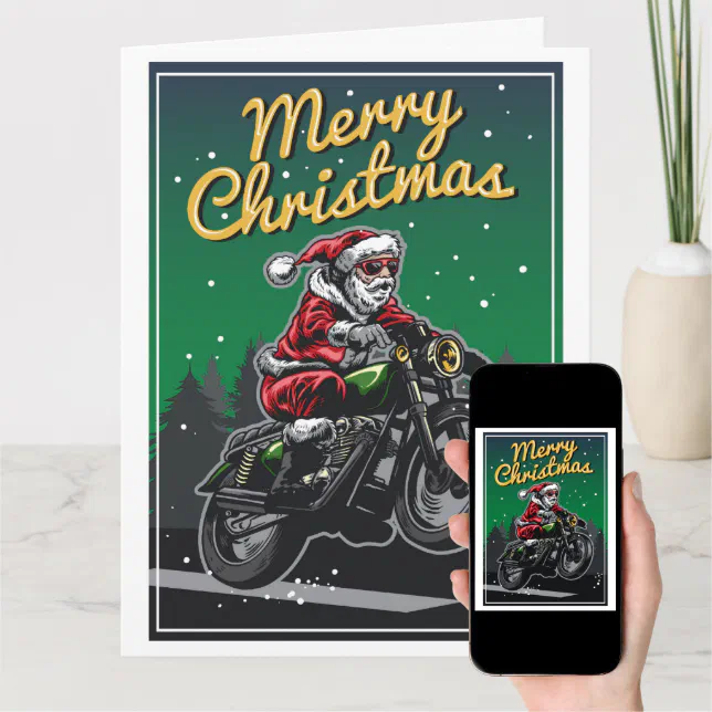 Merry Christmas Motorcycle Santa | Holidays Card | Zazzle