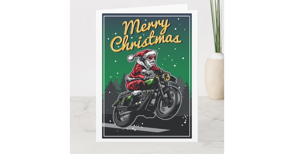 Merry Christmas Motorcycle Santa | Holidays Card | Zazzle