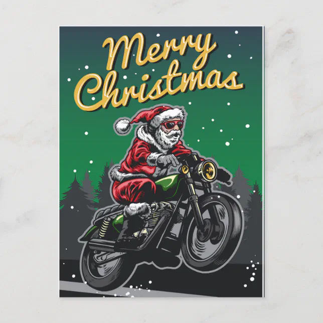 Merry Christmas Motorcycle Santa | Holidays Holiday Postcard | Zazzle