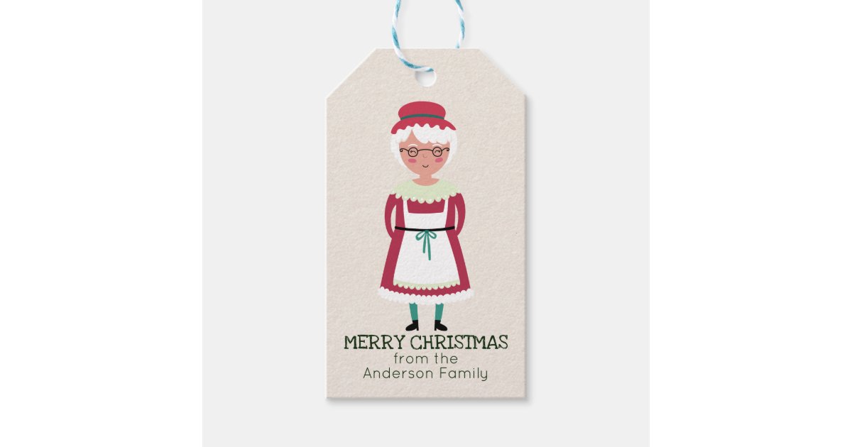 Merry Christmas Mrs Santa Claus Whimsical Holiday Gift Tags | Zazzle