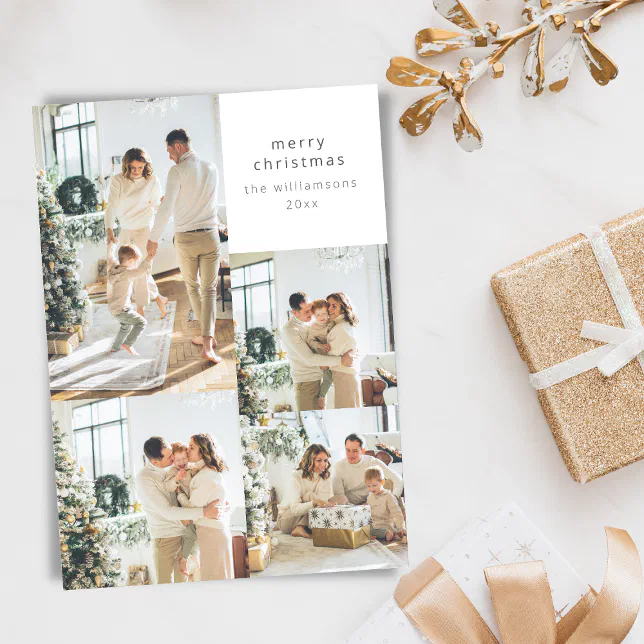 Merry Christmas Multi Photo Collage Custom Message Holiday Card | Zazzle