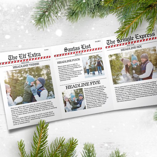 Merry Christmas Multi Photo Fun North Pole News Tri-Fold Holiday Card ...