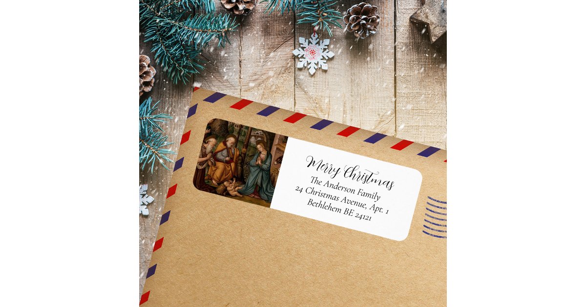 Merry Christmas Nativity Classic Religious Holiday Label | Zazzle