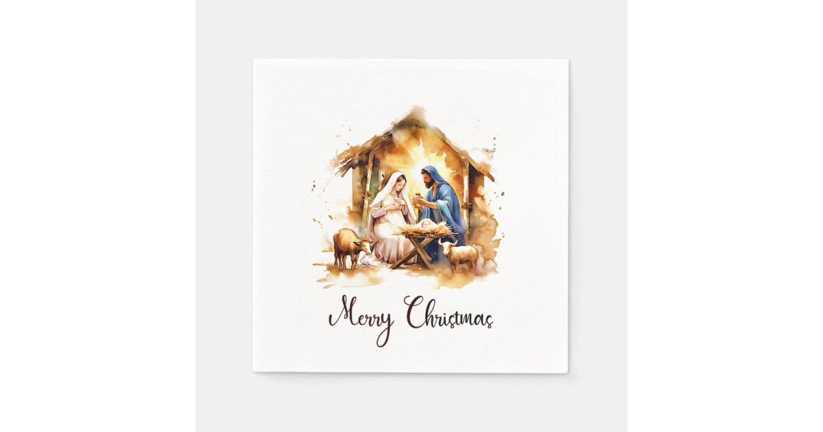 Merry Christmas Nativity Napkins | Zazzle