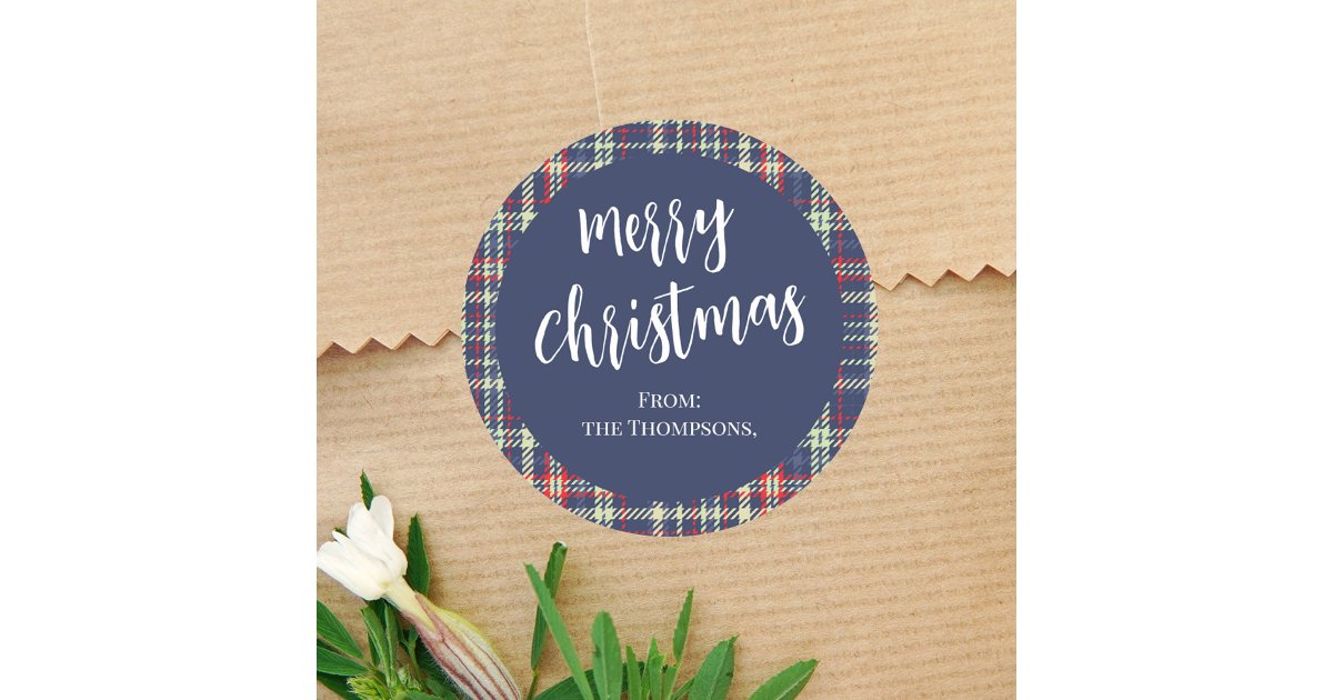 Merry Christmas Navy Blue Cute Calligraphy Script Classic Round Sticker ...