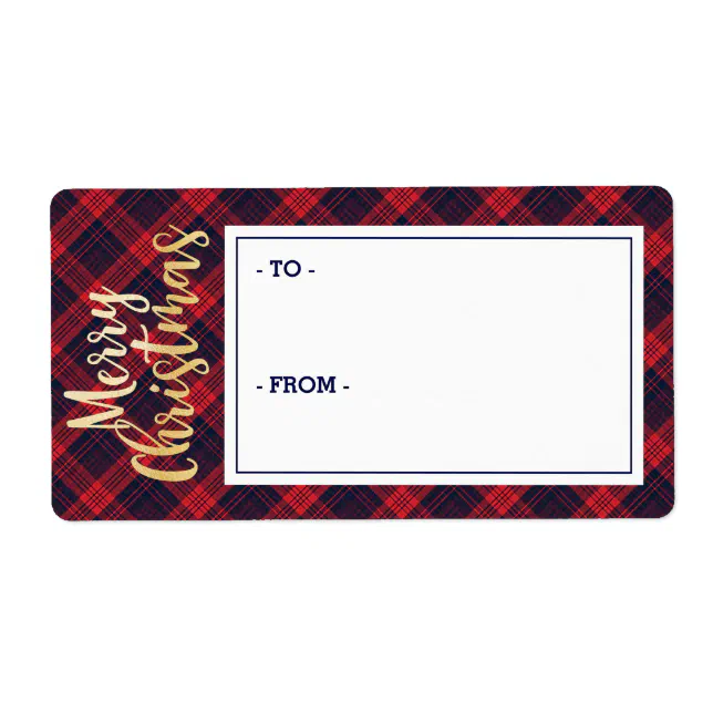 Merry Christmas Navy & Red Plaid Sticker Gift Tag | Zazzle