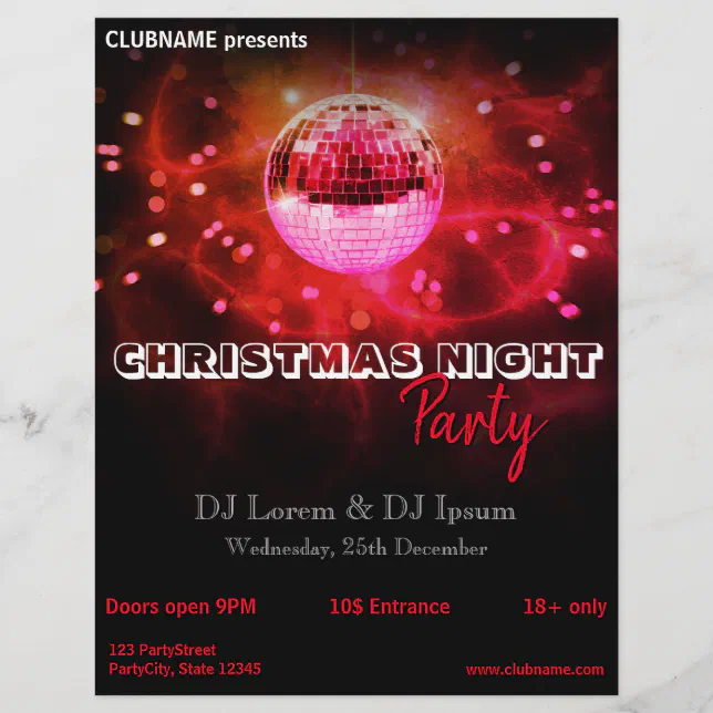 Merry Christmas Night Disco Ball Party Flyer | Zazzle
