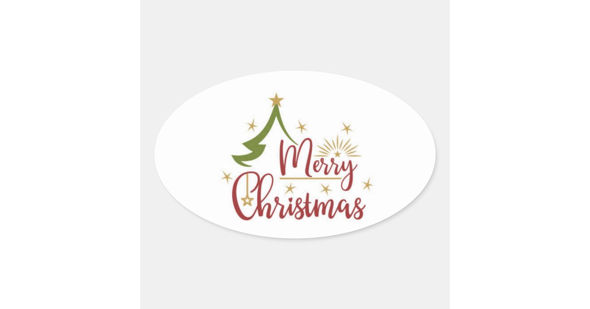 merry christmas oval sticker | Zazzle