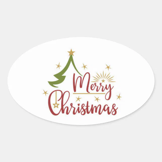 merry christmas oval sticker | Zazzle