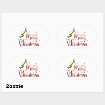 merry christmas oval sticker | Zazzle
