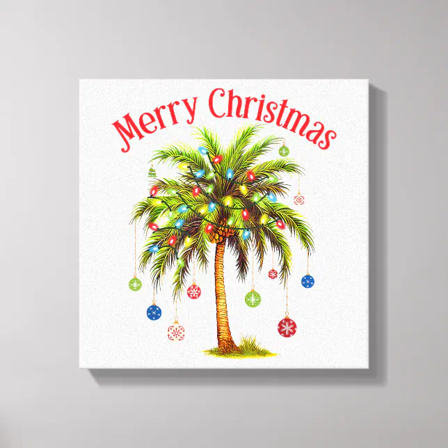 Merry Christmas Palm Tree Light Hawaiian Tropical Canvas Print | Zazzle