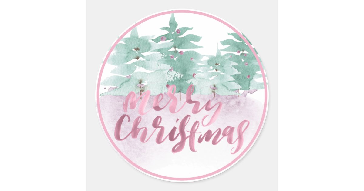 Merry Christmas Pastel Watercolor Holiday Classic Round Sticker | Zazzle