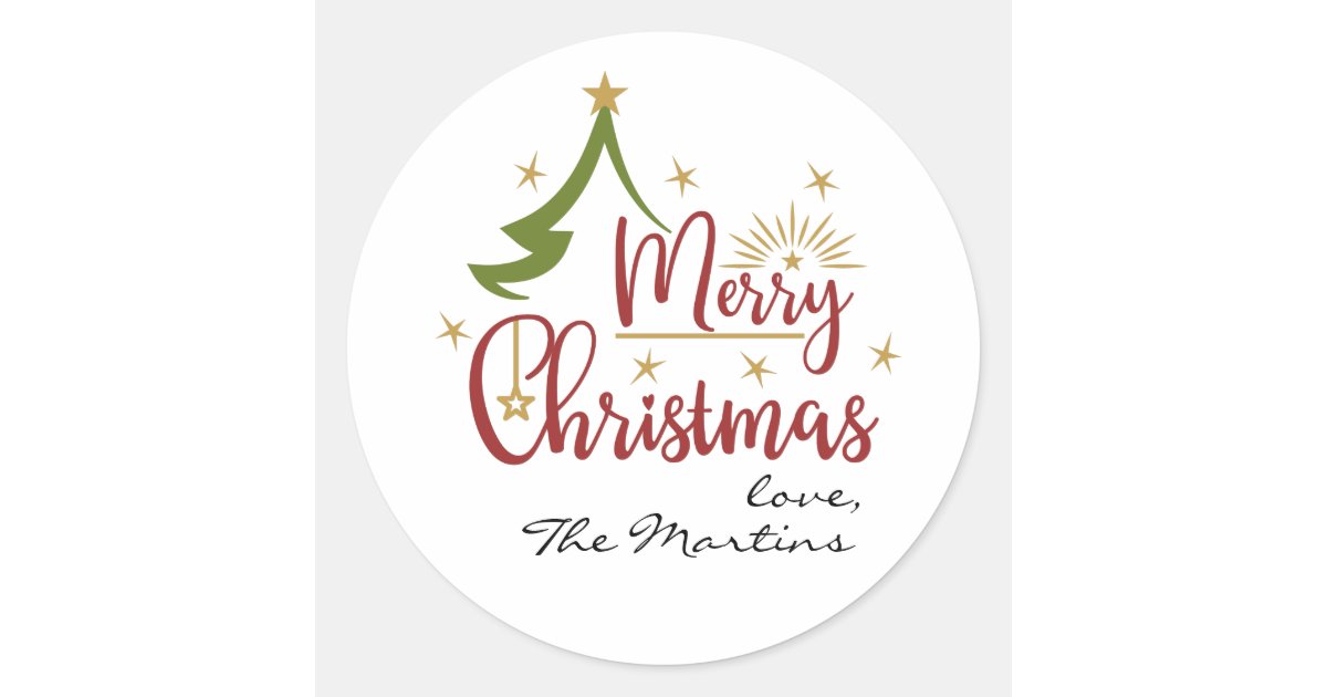 Merry Christmas Personalized Classic Round Sticker | Zazzle