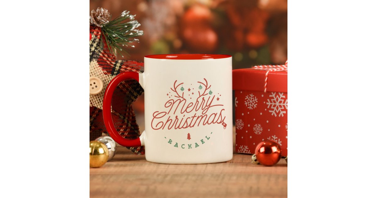 Merry Christmas Personalized Reindeer Antlers Mug | Zazzle
