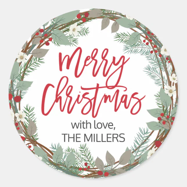 Merry Christmas Personalized Round Gift Stickers | Zazzle