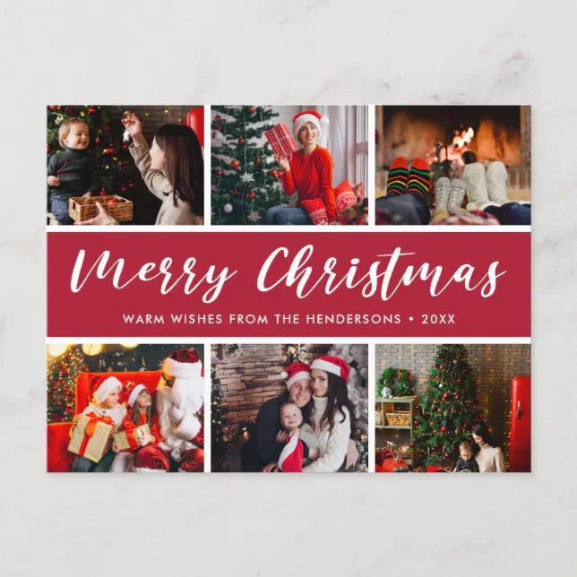 Merry Christmas Photo Collage Calligraphy Postcard | Zazzle