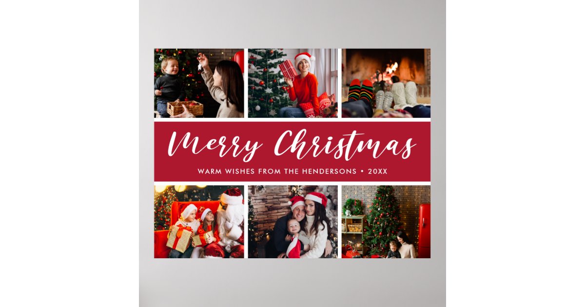 Merry Christmas Photo Collage Calligraphy Poster | Zazzle