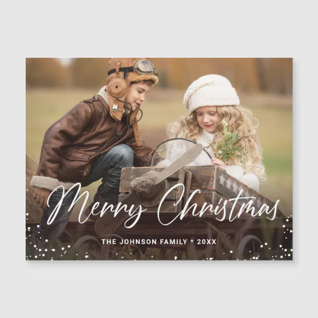 Merry Christmas PHOTO Holiday Magnetic Card | Zazzle