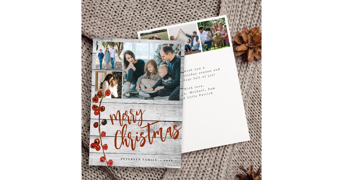 Merry Christmas photo rustic wood Holiday Card | Zazzle