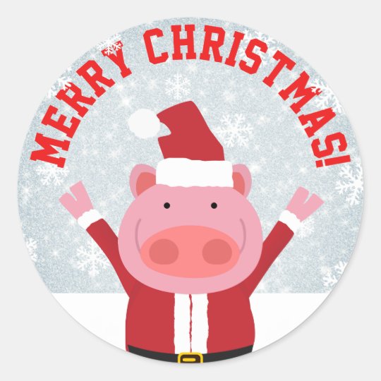 Merry Christmas Piglet Classic Round Sticker | Zazzle.com