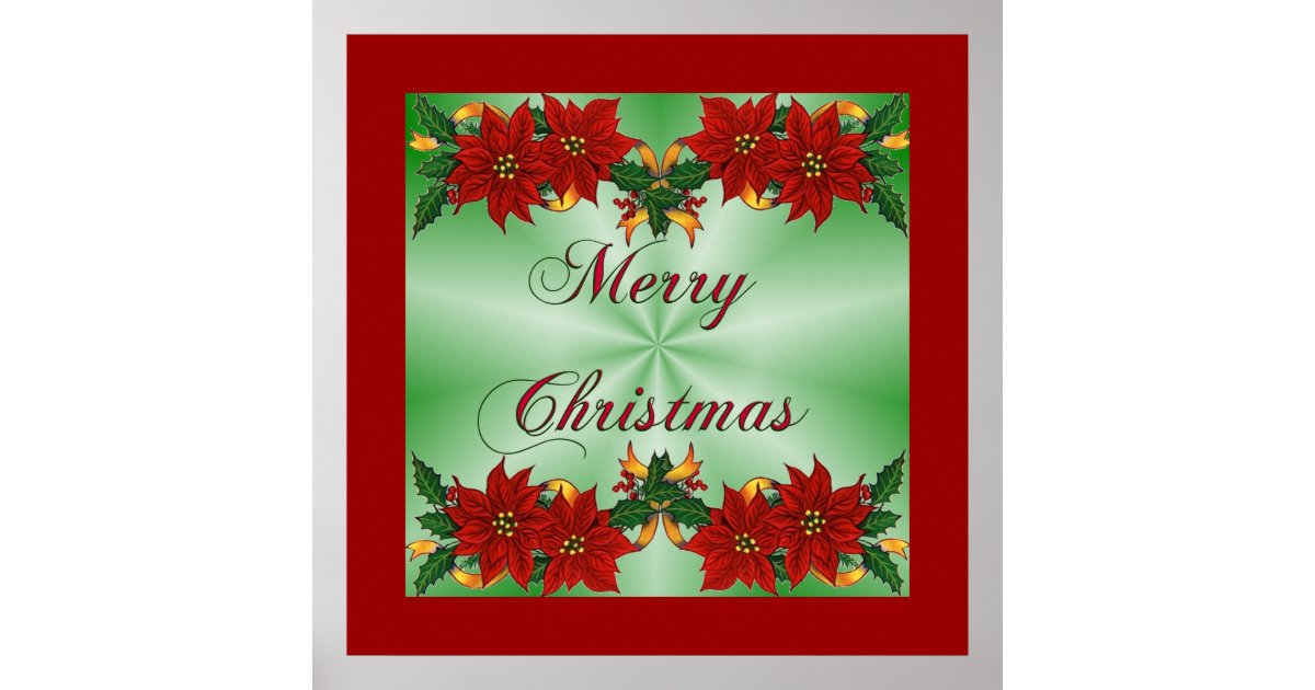 Merry Christmas Poinsettia Poster | Zazzle