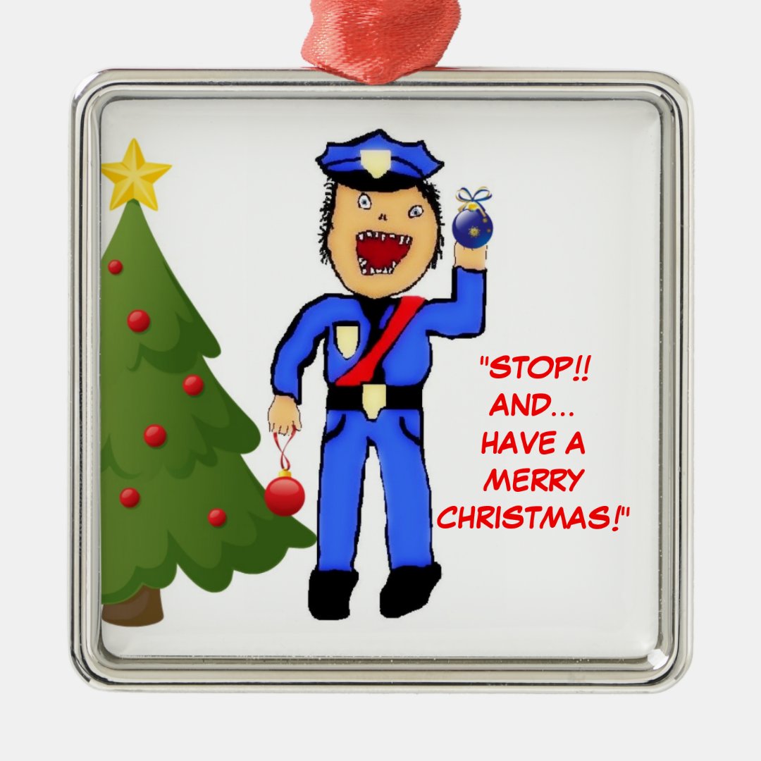 Merry Christmas Police Officer Metal Ornament | Zazzle