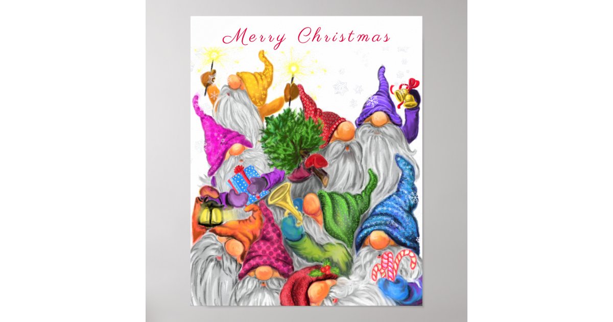 Merry Christmas Poster Happy Gnomes Party | Zazzle