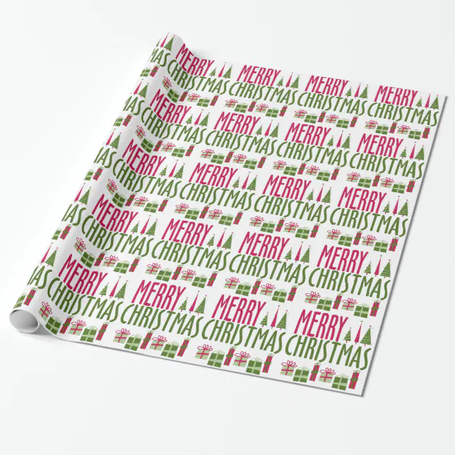Merry Christmas Presents and Trees Wrapping Paper | Zazzle