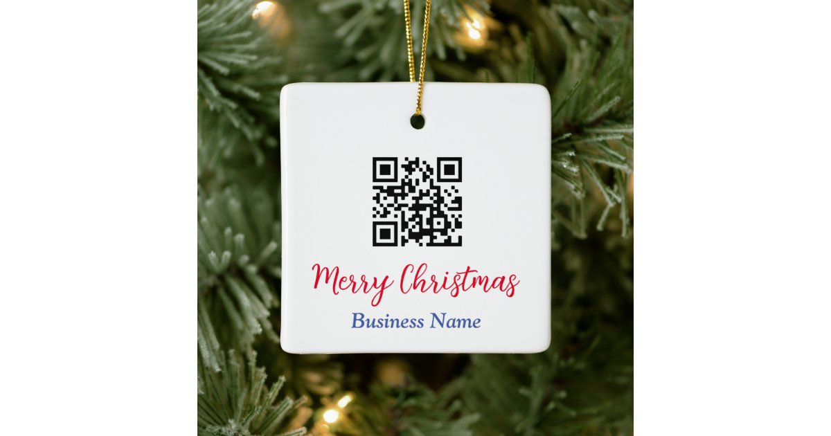 Merry Christmas, QR Code, Business Name Ceramic Ornament | Zazzle
