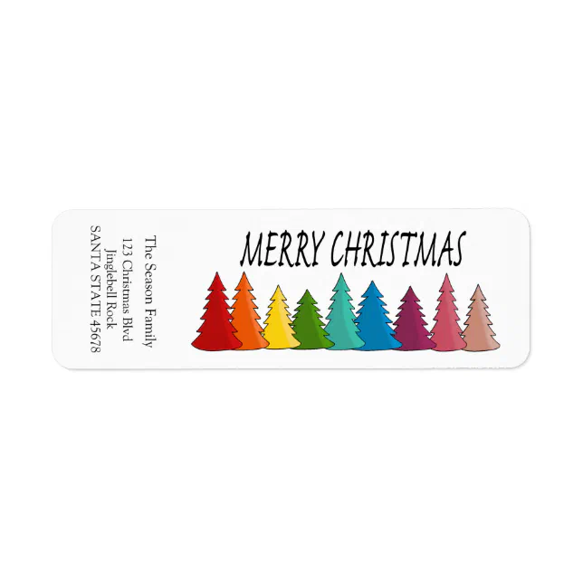Merry Christmas Rainbow trees holiday label | Zazzle