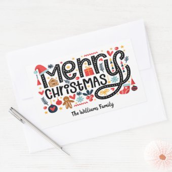 Merry Christmas Rectangular Sticker | Zazzle