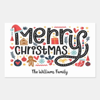 Merry Christmas Rectangular Sticker | Zazzle