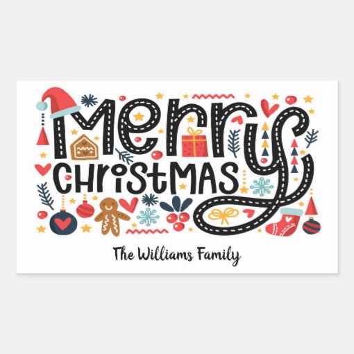 Merry Christmas Rectangular Sticker | Zazzle