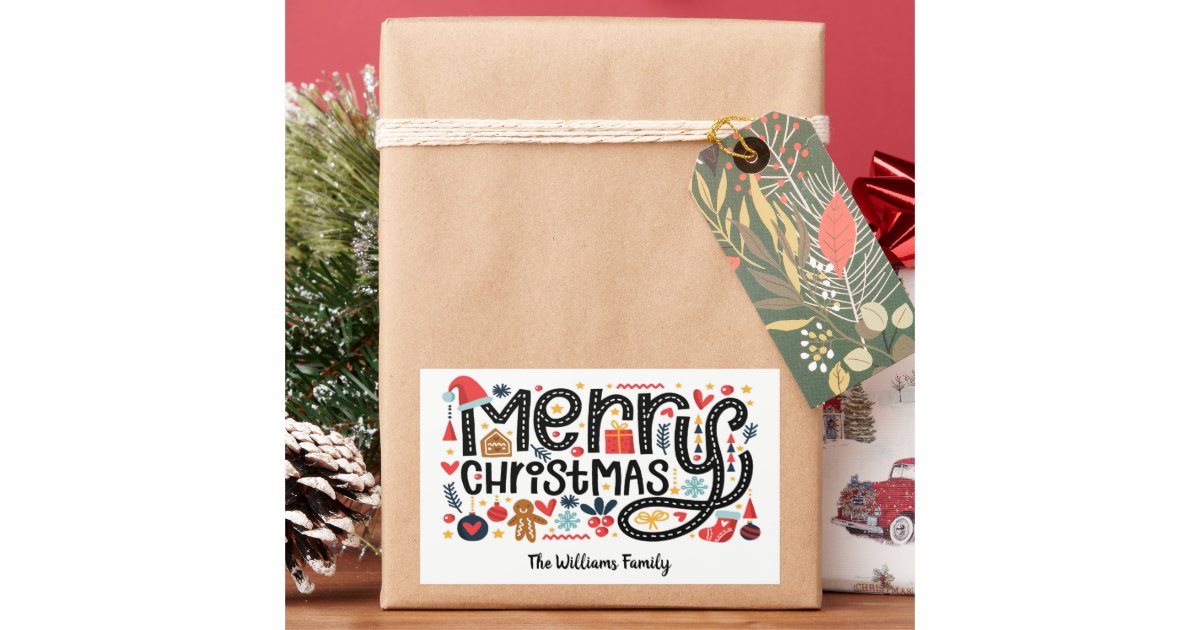 Merry Christmas Rectangular Sticker | Zazzle