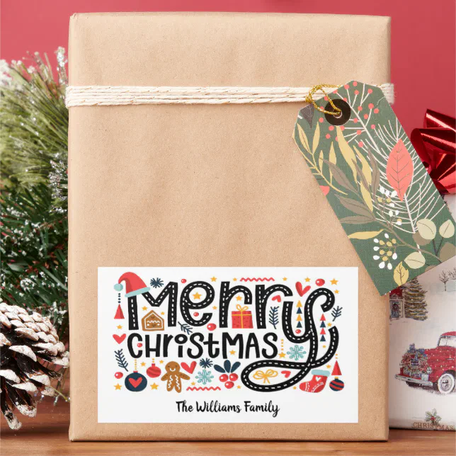 Merry Christmas Rectangular Sticker | Zazzle