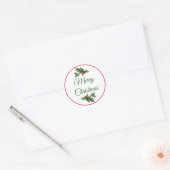 Merry Christmas Red and Green Holly Classic Round Sticker | Zazzle