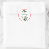 Merry Christmas Red and Green Holly Classic Round Sticker | Zazzle