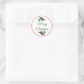 Merry Christmas Red and Green Holly Classic Round Sticker | Zazzle