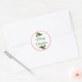 Merry Christmas Red and Green Holly Classic Round Sticker | Zazzle