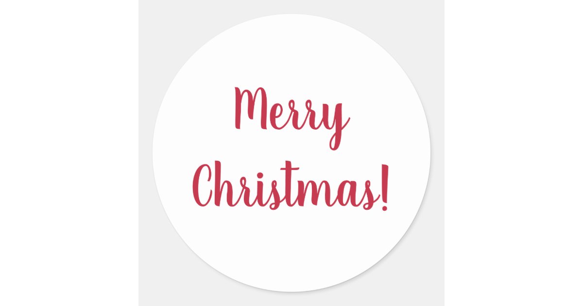 Merry Christmas Red and White Script Typography Classic Round Sticker ...