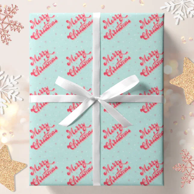 Merry Christmas Red Aqua Retro Holiday Wrapping Paper | Zazzle