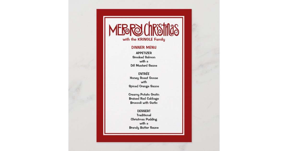 Merry Christmas red Dinner Menu | Zazzle