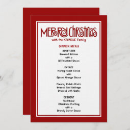 Merry Christmas red Dinner Menu | Zazzle