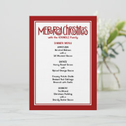 Merry Christmas red Dinner Menu | Zazzle