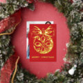 Merry Christmas Red Golden Ornament | Photo Foil Holiday Card | Zazzle