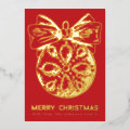 Merry Christmas Red Golden Ornament | Photo Foil Holiday Card | Zazzle